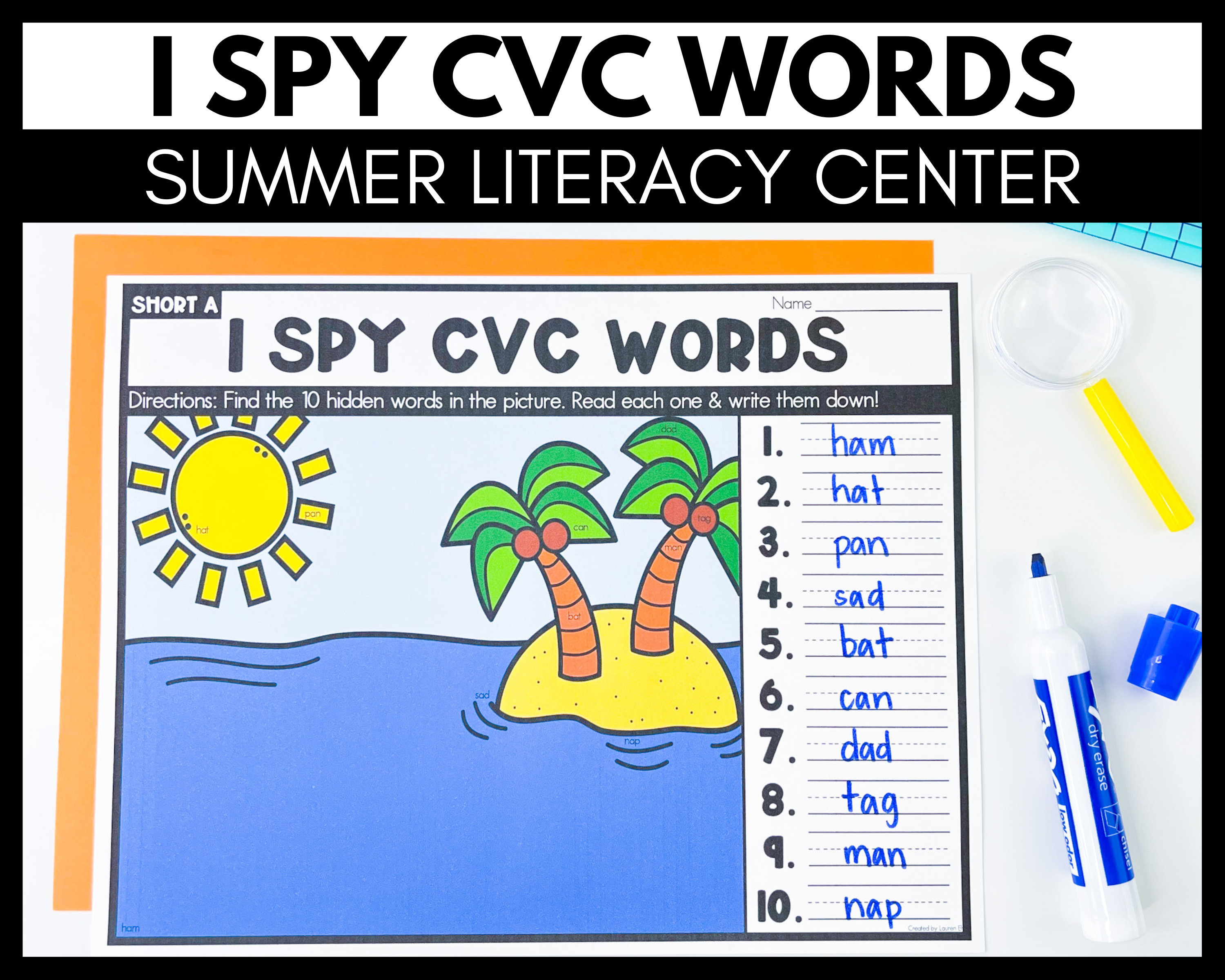 I Spy CVC Words - Summer Literacy Center - Kindergarten Activities - Etsy