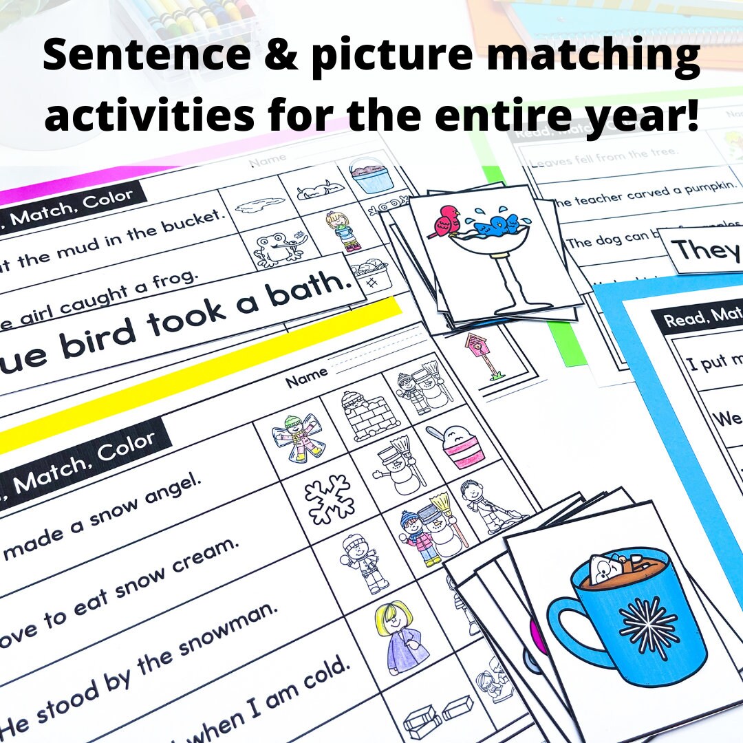 Reading Comprehension Kindergarten Activities Read & Match - Etsy