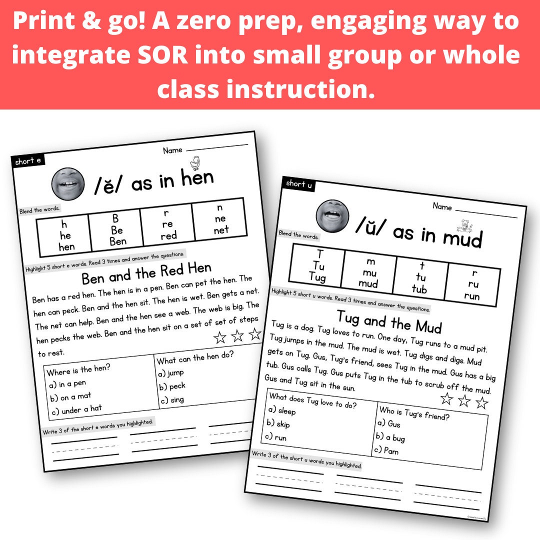 CVC Word Decodable Passages With Blending Comprehension and Writing ...