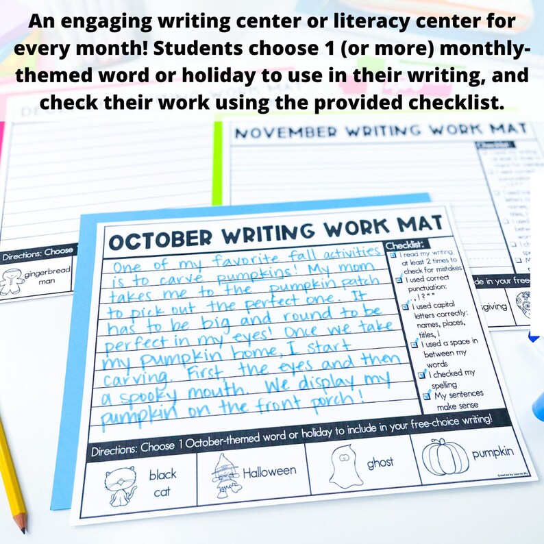 Writing Center Activity - Monthly Writing Work Mats - Etsy