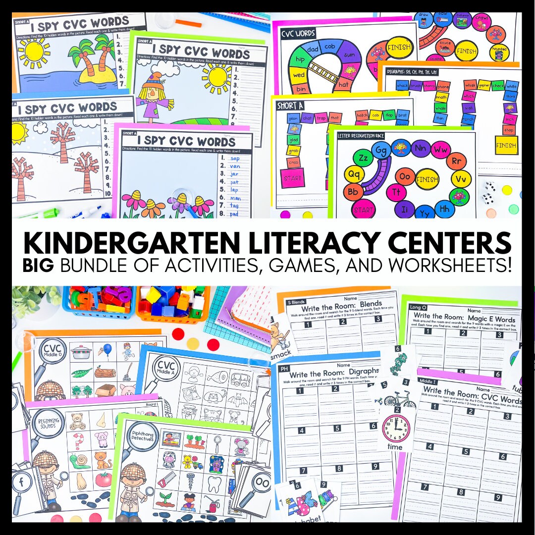 Kindergarten Literacy Centers BIG Bundle - Activities Games ...