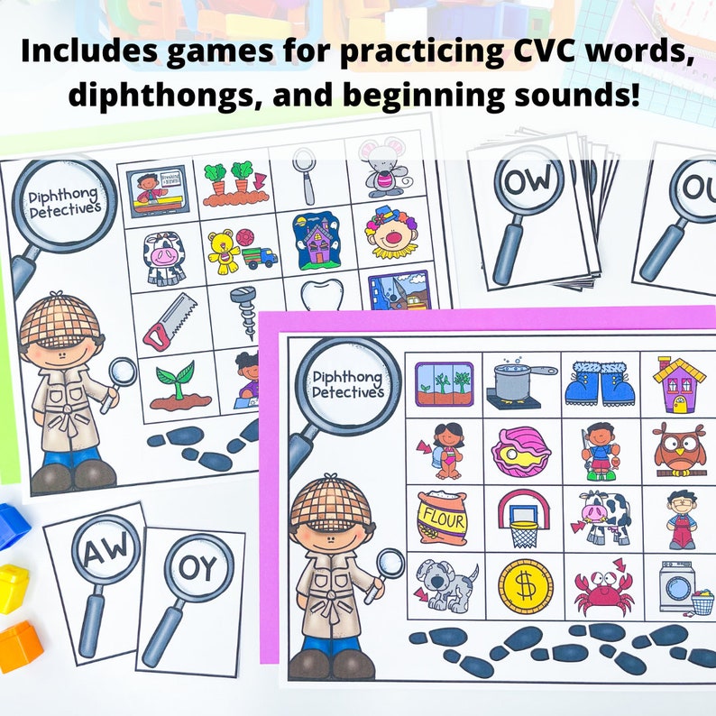 Phonics Games - Word Detectives Board Games - Literacy Center ...