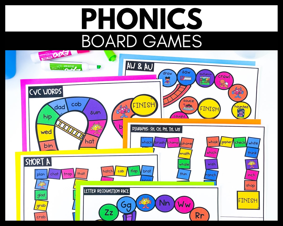 Phonics Games - Literacy Center Games - CVC Words Blends Digraphs Vowel ...