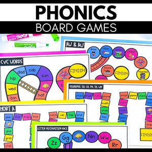 Phonics Games - Literacy Center Games - CVC Words Blends Digraphs Vowel ...