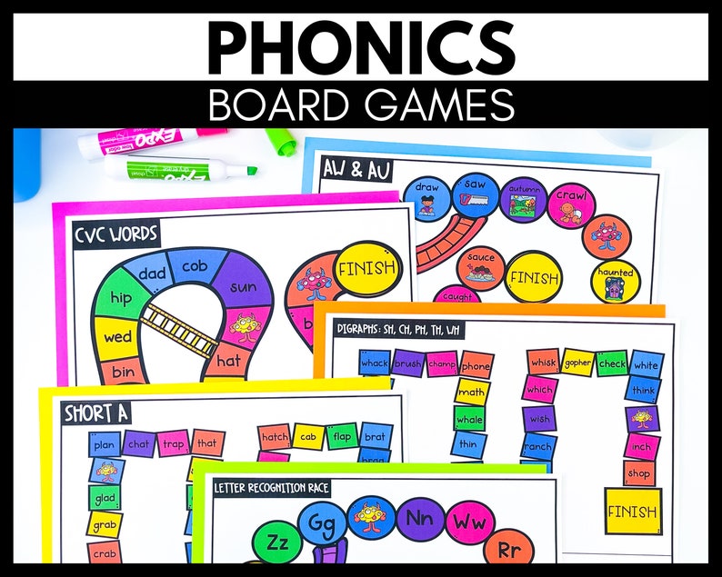 Phonics Games - Literacy Center Games - CVC Words Blends Digraphs Vowel ...