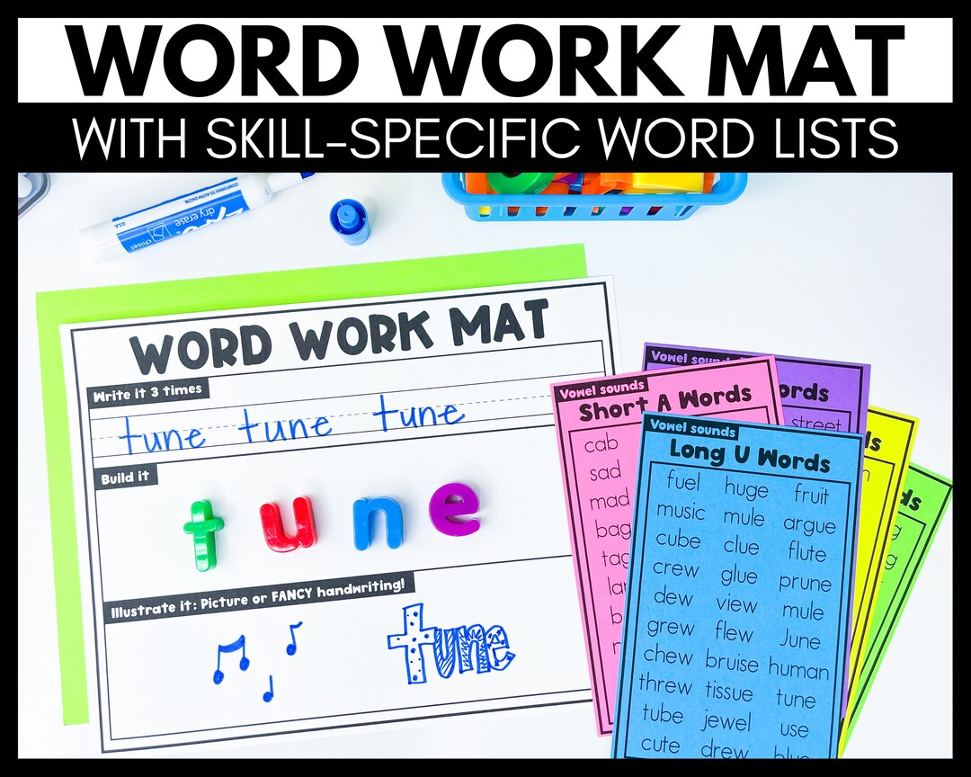 Word Work Mat With Skill-specific Word Lists - Vowel Sounds, Digraphs ...