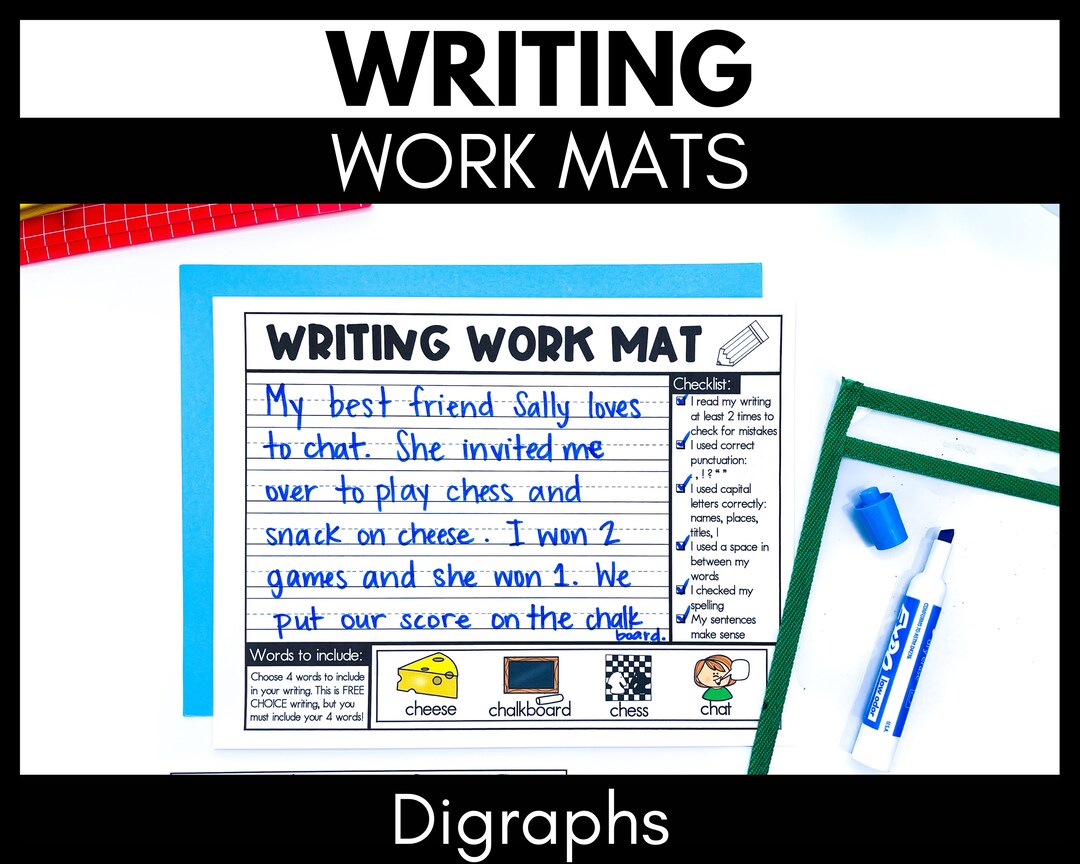 Writing Work Mat - Digraphs - Write & Wipe Mats With Digraph Word Cards ...