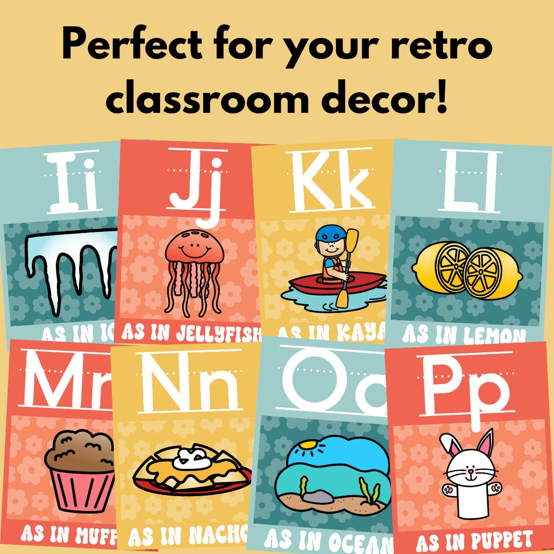 Retro Classroom Posters Alphabet Poster Set Classroom Decor - Etsy