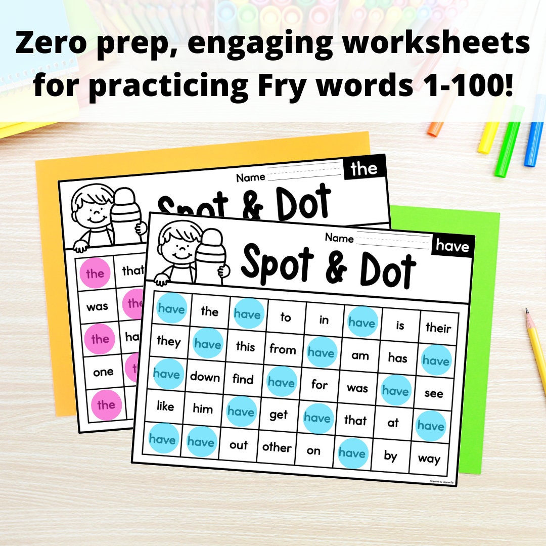 Sight Word Practice Fry Words 1-100 - Dot Marker Pages - Etsy