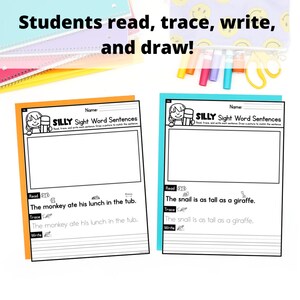 Sight Word Practice Silly Sentences Reading Tracing Writing Drawing - Etsy