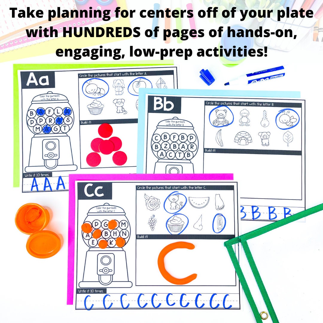 Kindergarten Literacy Centers BIG Bundle Activities Games & Worksheets ...