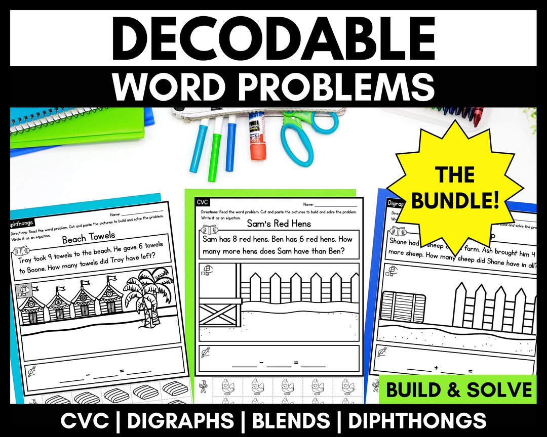 Decodable Word Problems BUNDLE | Addition and Subtraction Within 10 ...