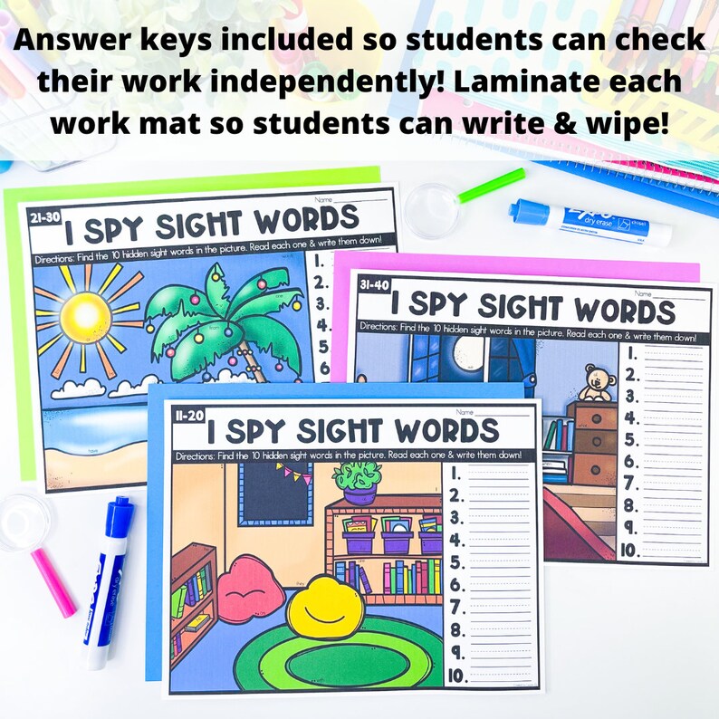 Sight Words Activities - I Spy Sight Words - Fry Words 1-100 - Literacy ...
