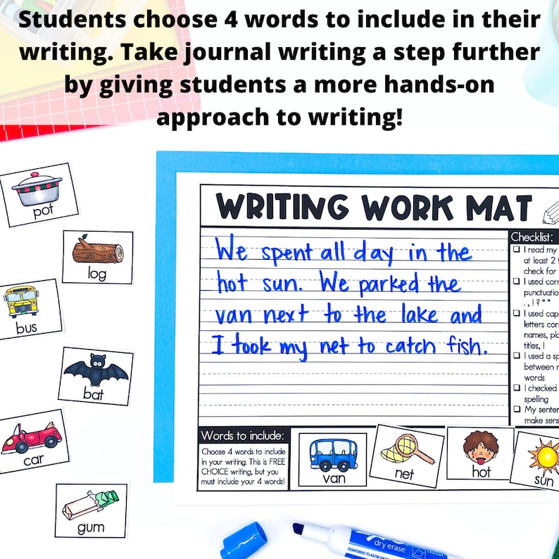 Writing Work Mat CVC Words Write & Wipe Mats With CVC Word - Etsy