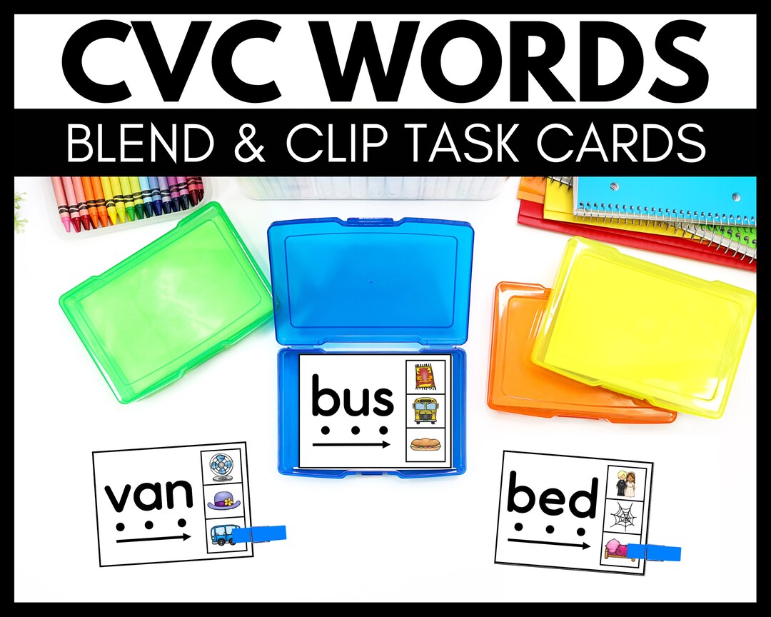 CVC Words - Blending CVC Word Cards for Literacy Centers - Blend & Clip ...