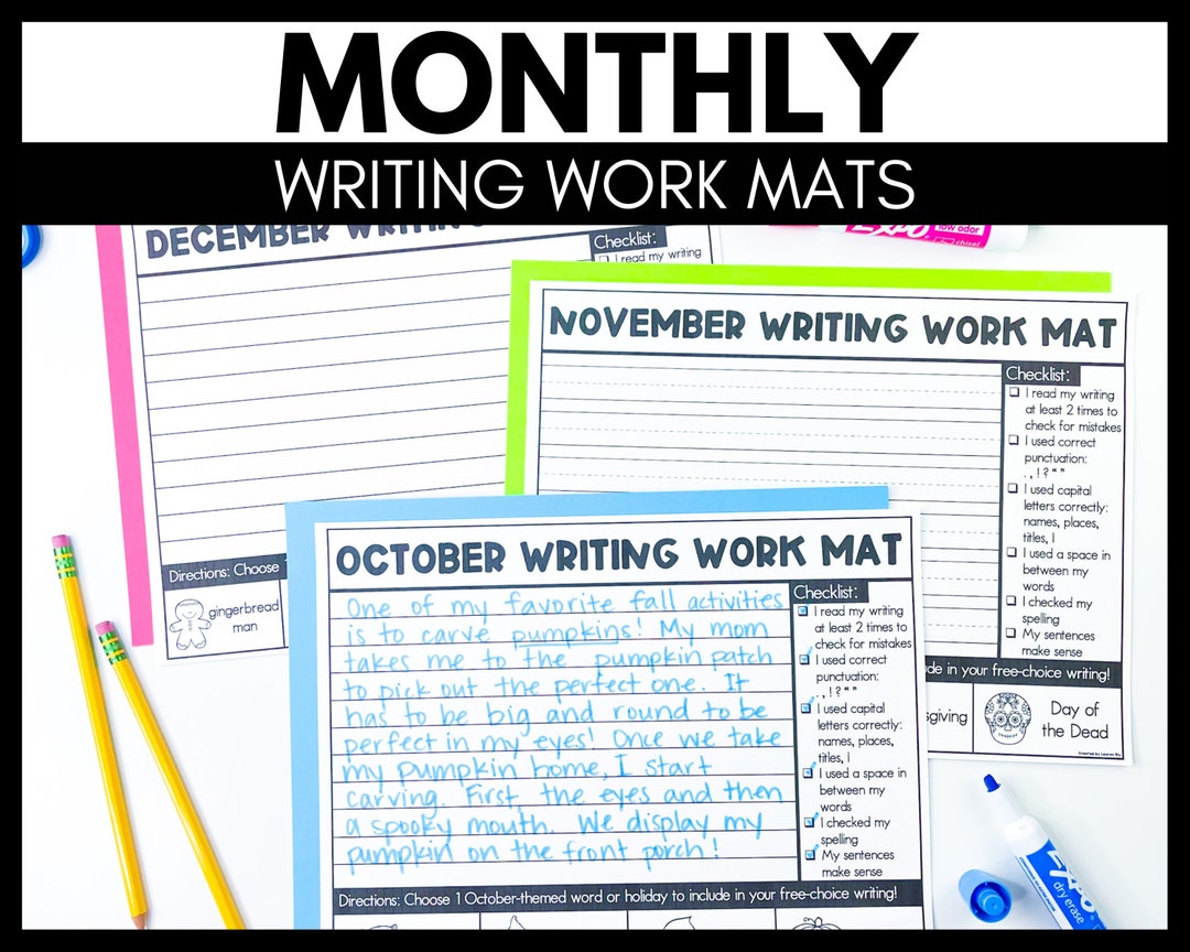 Writing Center Activity - Monthly Writing Work Mats - Etsy