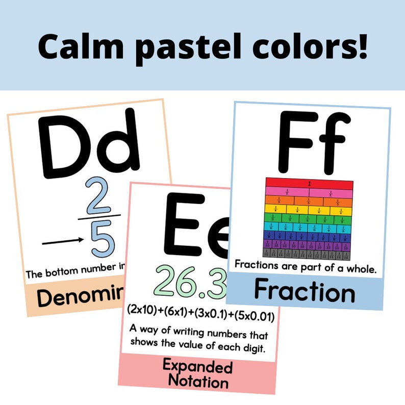 Math Posters - Math Alphabet for Grades 3-5 - Pastel Classroom Decor - Etsy