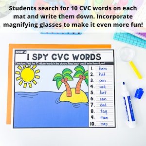 I Spy CVC Words - Summer Literacy Center - Kindergarten Activities - Etsy