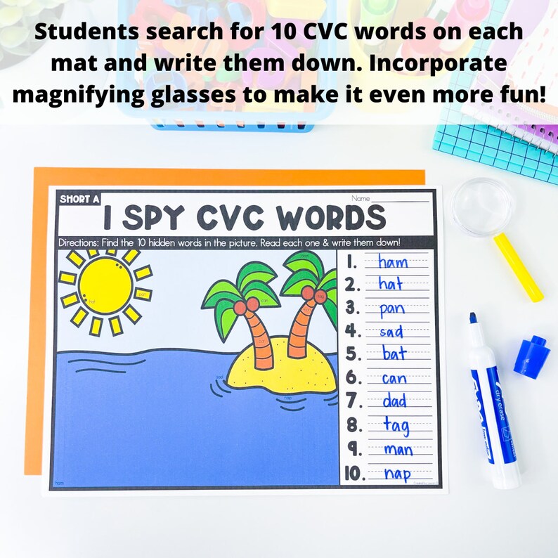 I Spy CVC Words - Summer Literacy Center - Kindergarten Activities - Etsy