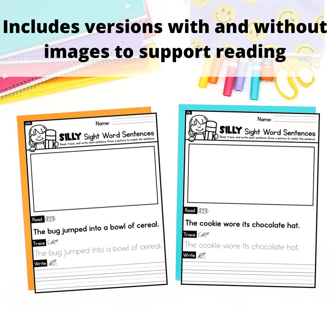 Sight Word Practice - Silly Sentences Reading Tracing Writing Drawing ...
