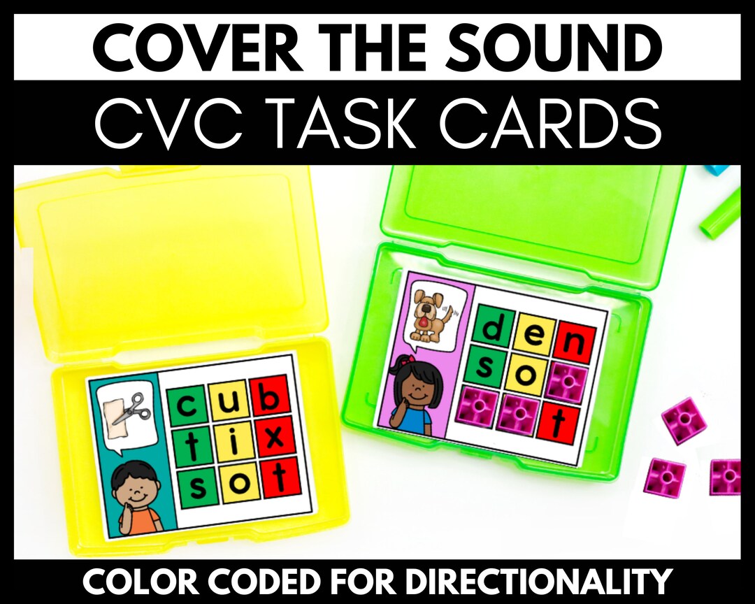 CVC Words Task Cards - Cover the Sound - Literacy Center Activity for ...