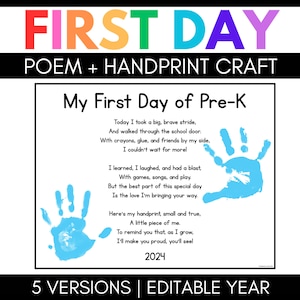 First Day of School Poem and Handprint Craft | Preschool, Pre-k ...