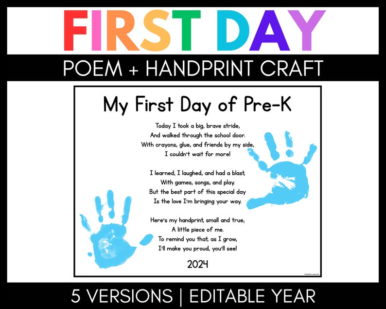 First Day of School Poem and Handprint Craft | Preschool, Pre-k ...