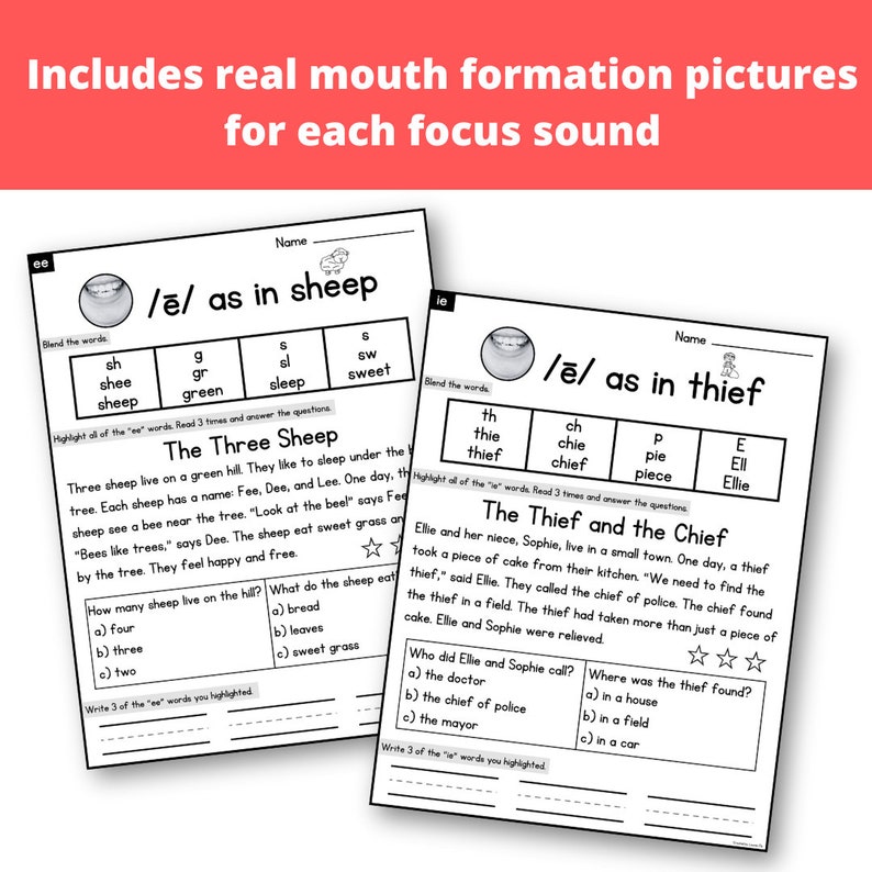 Vowel Teams Decodable Passages With Blending, Comprehension and Writing ...