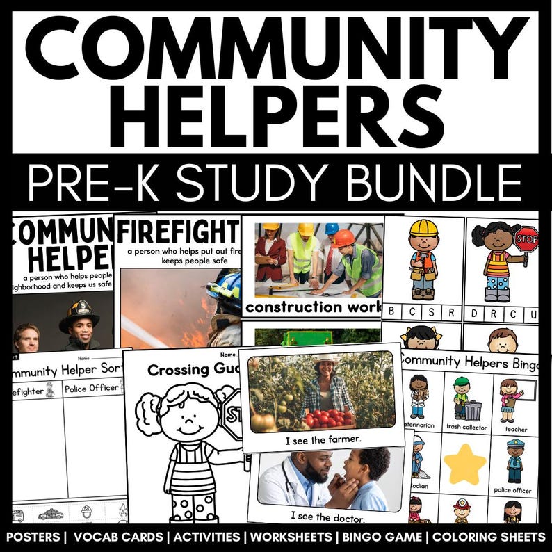 Community Helpers Pre-k Study Bundle | Posters, Activities, Bingo Game ...