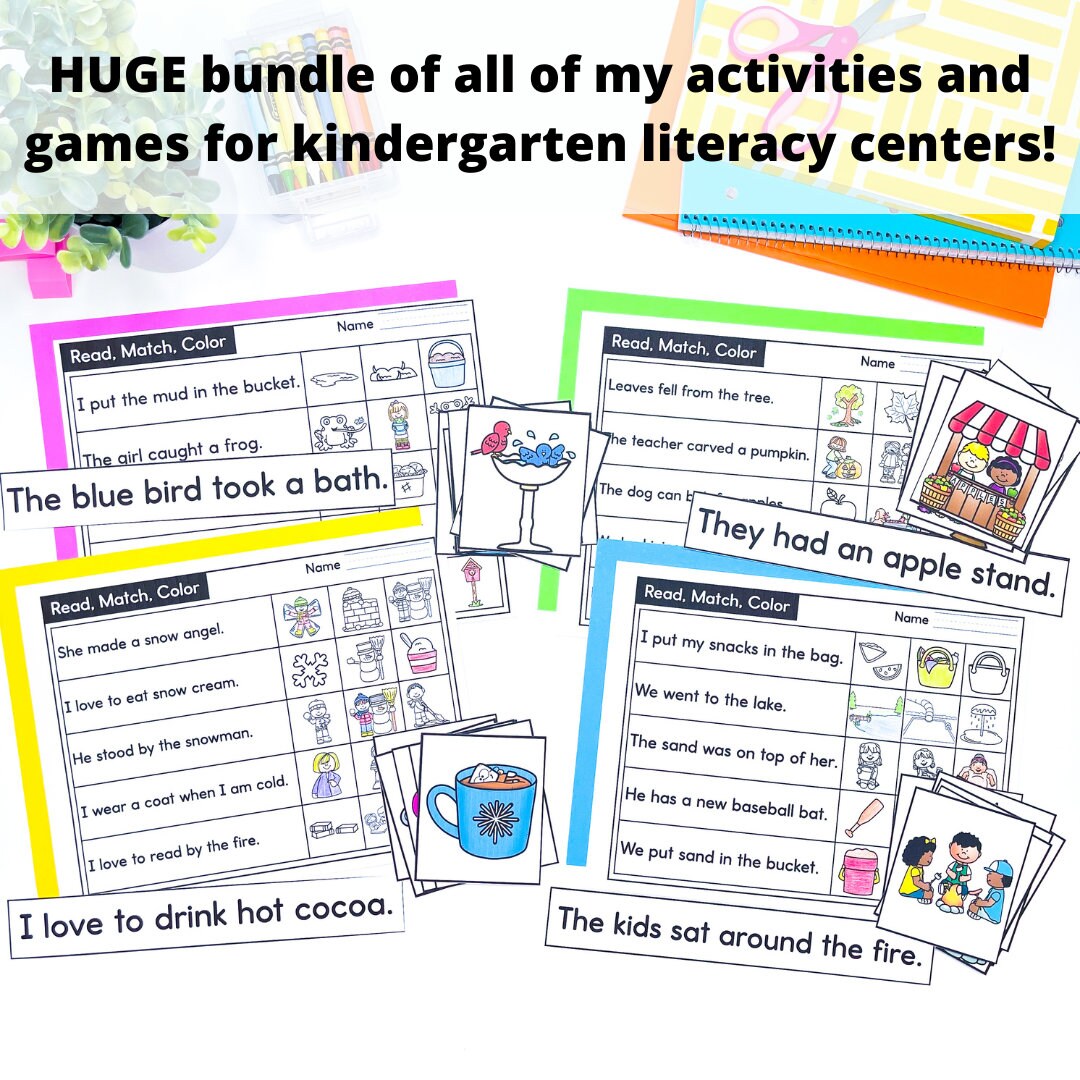 Kindergarten Literacy Centers BIG Bundle Activities Games & Worksheets ...