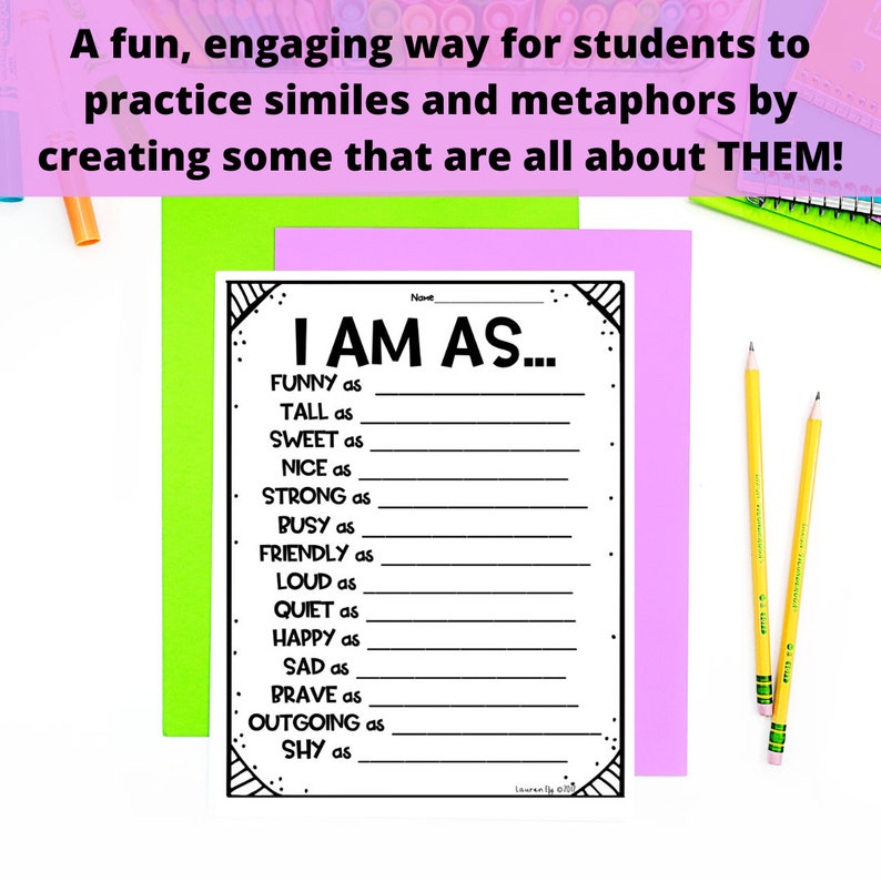 Similes and Metaphors About Me - Figurative Language Worksheets - Etsy