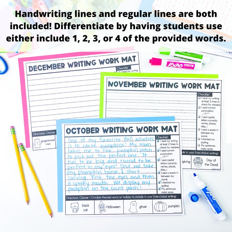 Writing Center Activity - Monthly Writing Work Mats - Etsy