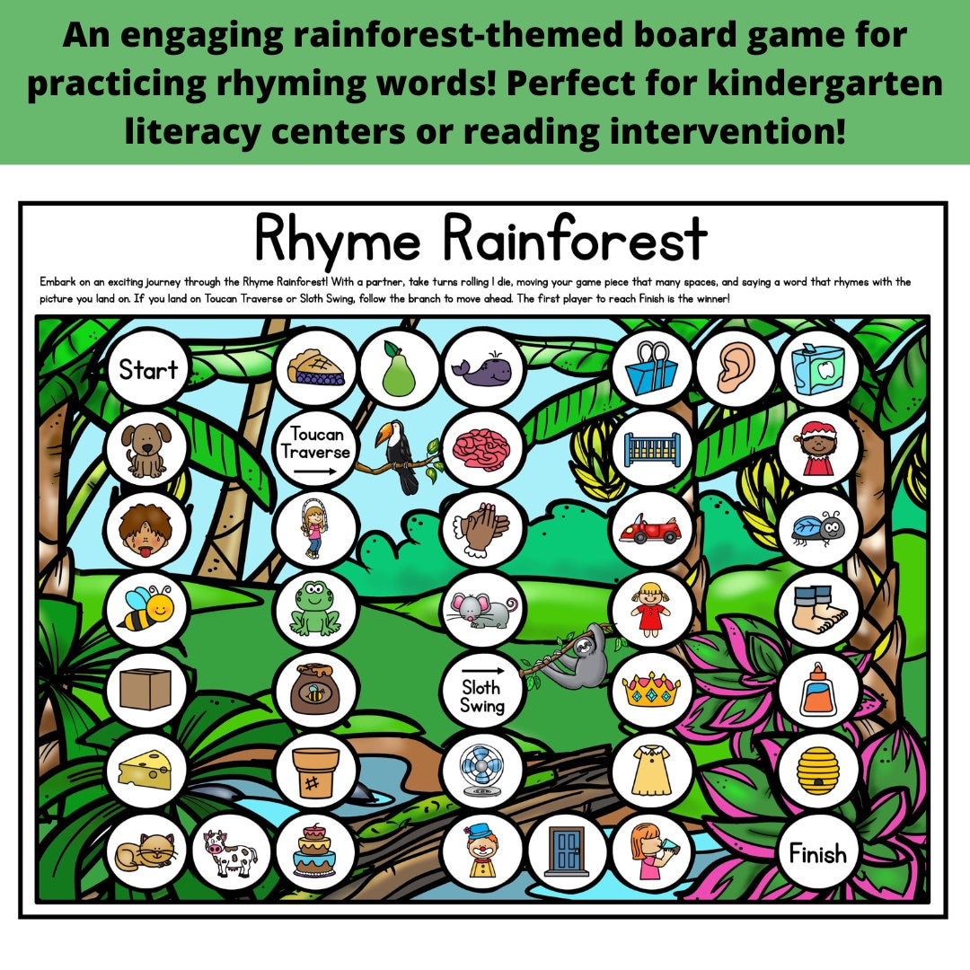Rhyming Game - Rhyme Rainforest - Literacy Centers Kindergarten - Etsy