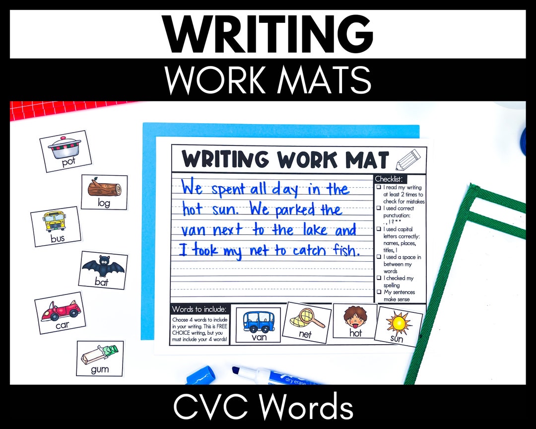 Writing Work Mat - CVC Words - Write & Wipe Mats With CVC Word Cards - Etsy