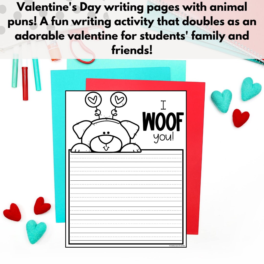 Valentine's Day Writing Pages With Animal Puns - Valentines Day ...