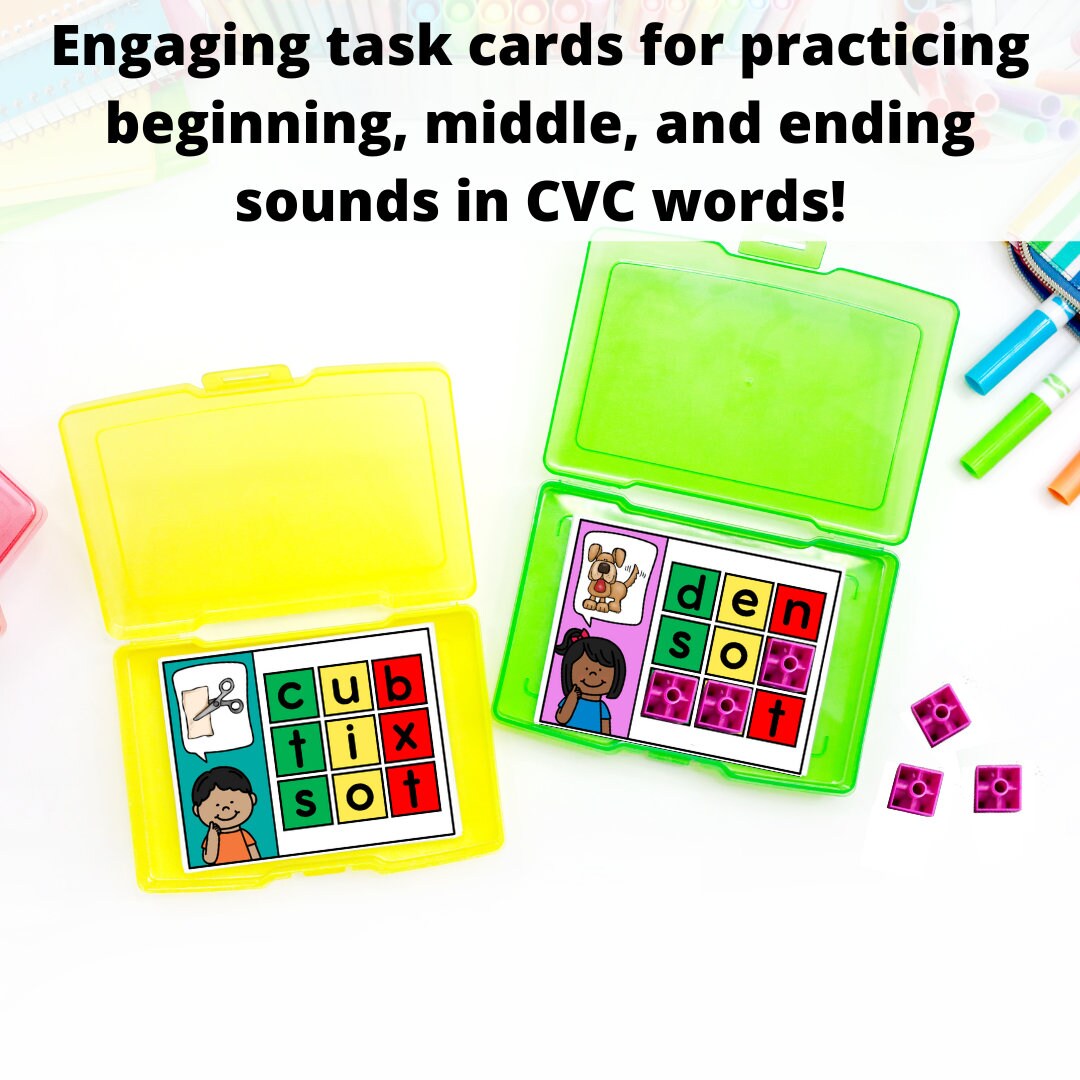CVC Words Task Cards - Cover the Sound - Literacy Center Activity for ...