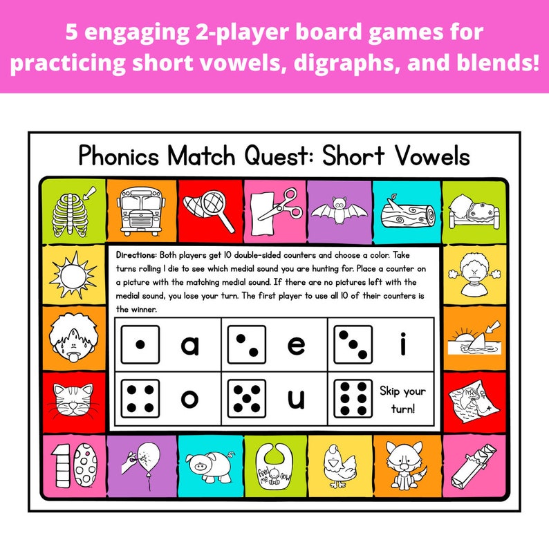 Phonics Board Games for Kindergarten 1st Grade Literacy Centers ...