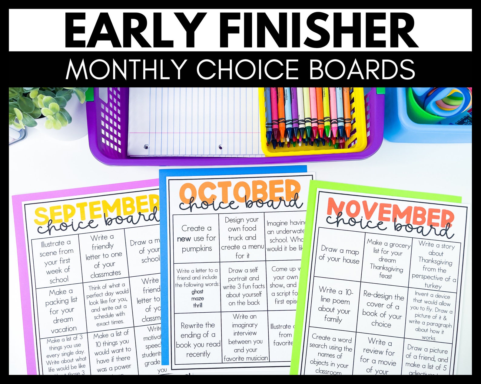 Early Finishers Activities - Monthly Choice Boards for the Entire Year ...