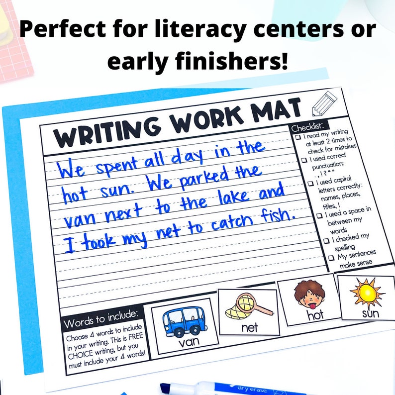 Writing Work Mat - CVC Words - Write & Wipe Mats With CVC Word Cards - Etsy