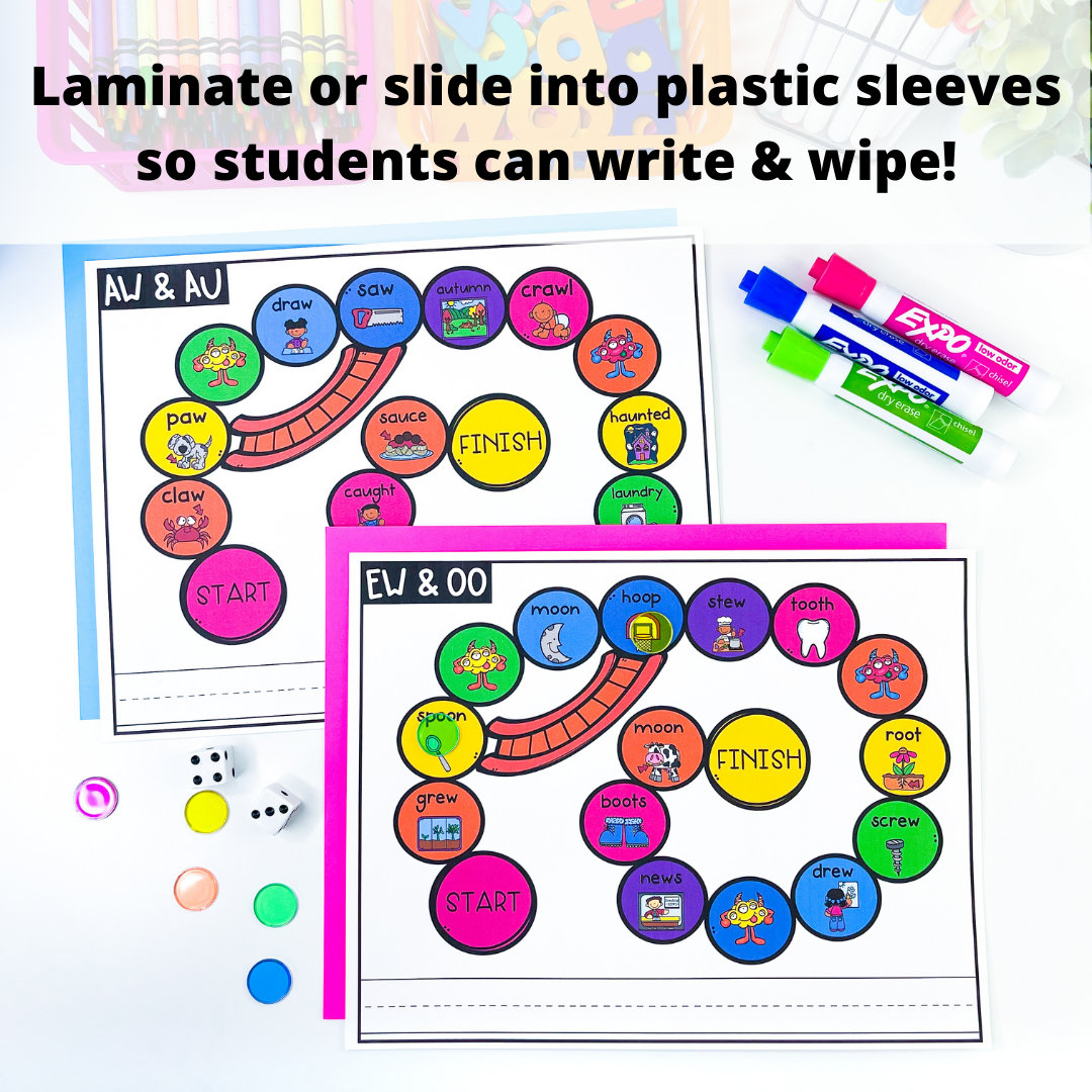 Phonics Games - Literacy Center Games - CVC Words Blends Digraphs Vowel ...