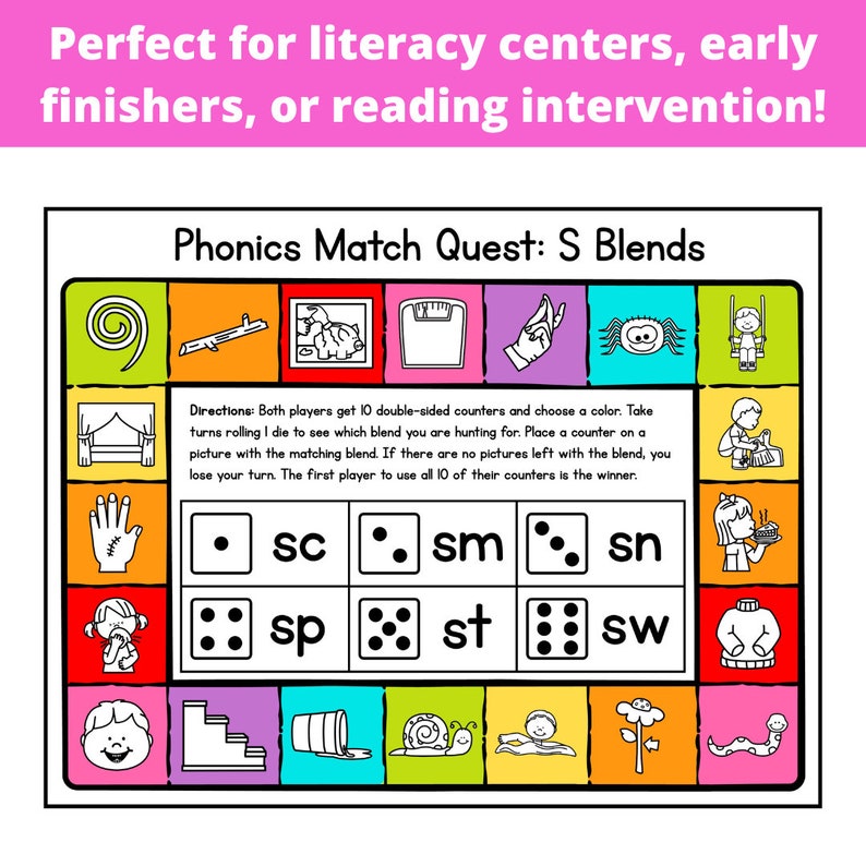 Phonics Board Games for Kindergarten 1st Grade Literacy Centers ...