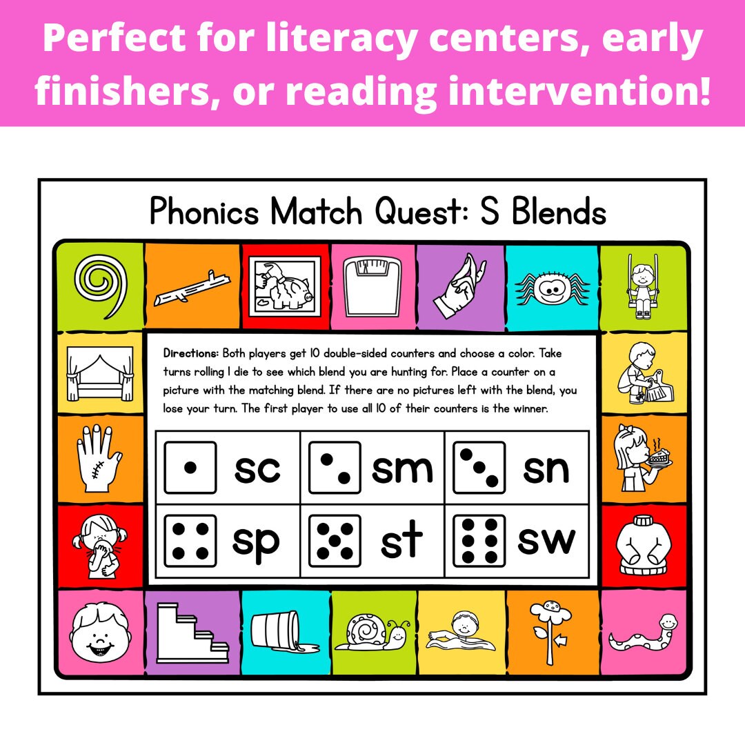 Phonics Board Games for Kindergarten 1st Grade Literacy Centers ...