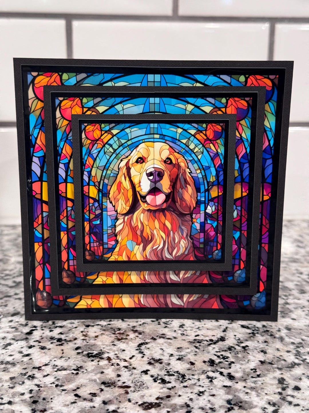 Golden Retriever Card Dog Card 3D Card Stained Glass Design With Blank ...