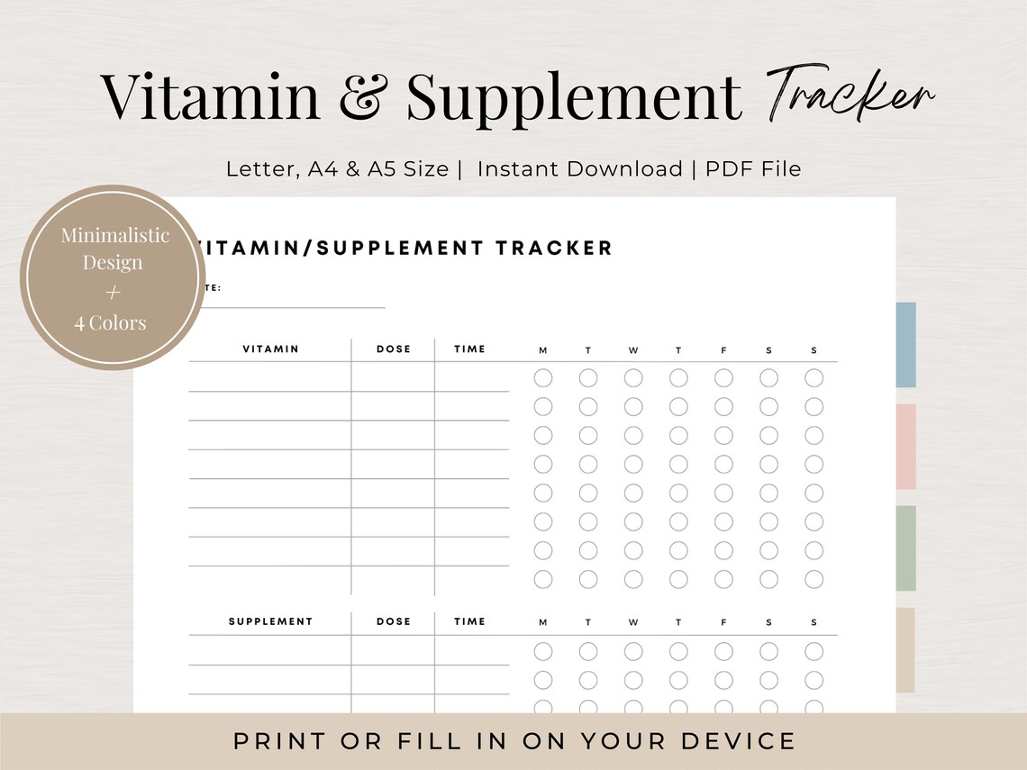 Supplement and Vitamin Tracker Printable, Supplement List, Daily ...