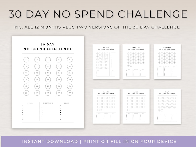 30 Day No Spend Challenge, Savings Challenge, April No Spend Challenge ...