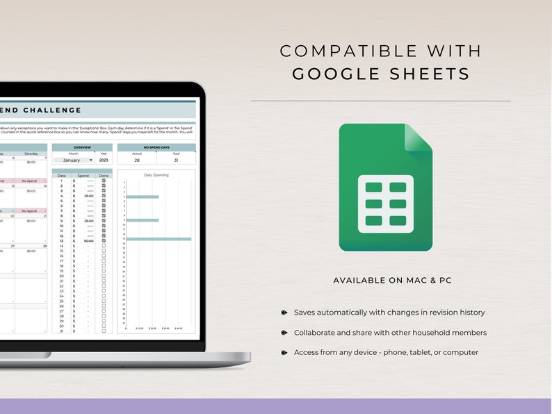 30 Day No Spend Challenge Spreadsheet for Google Sheets, Money ...