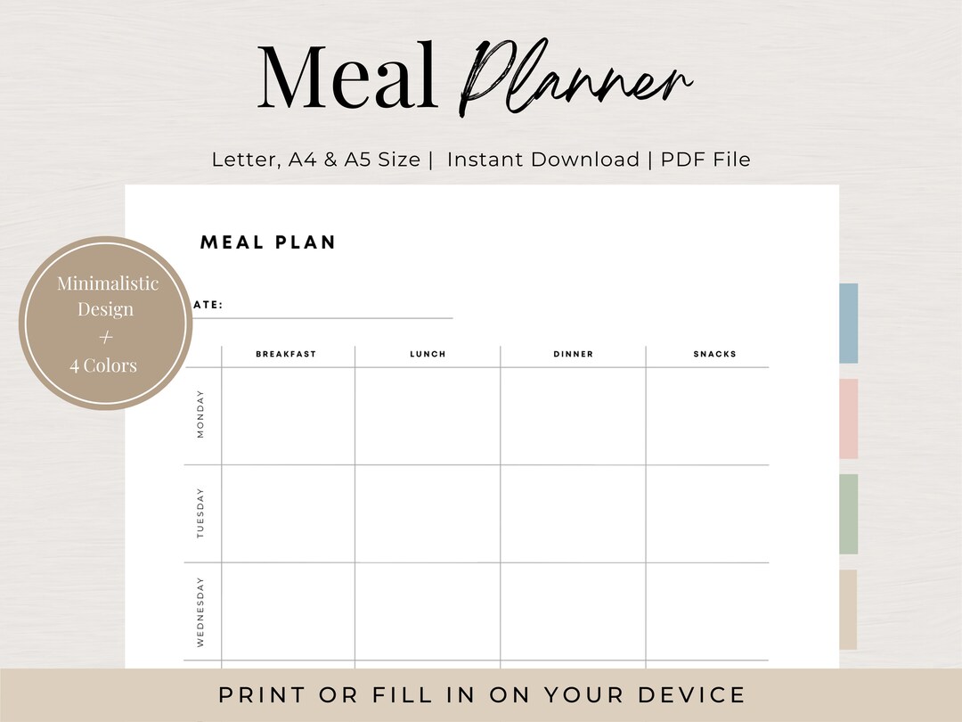 Weekly Meal Planner Printable, Menu Plan and Prep, Family Meal Planner ...