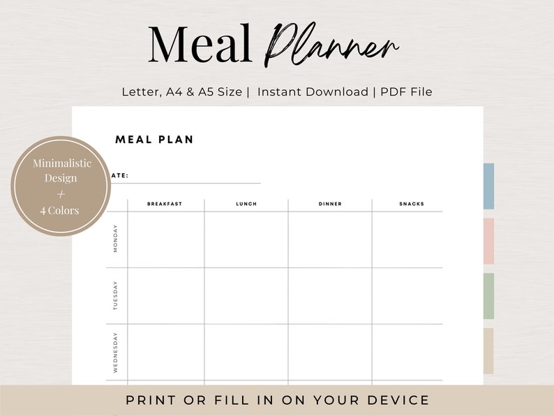 Weekly Meal Planner Printable Menu Plan and Prep Family Meal - Etsy