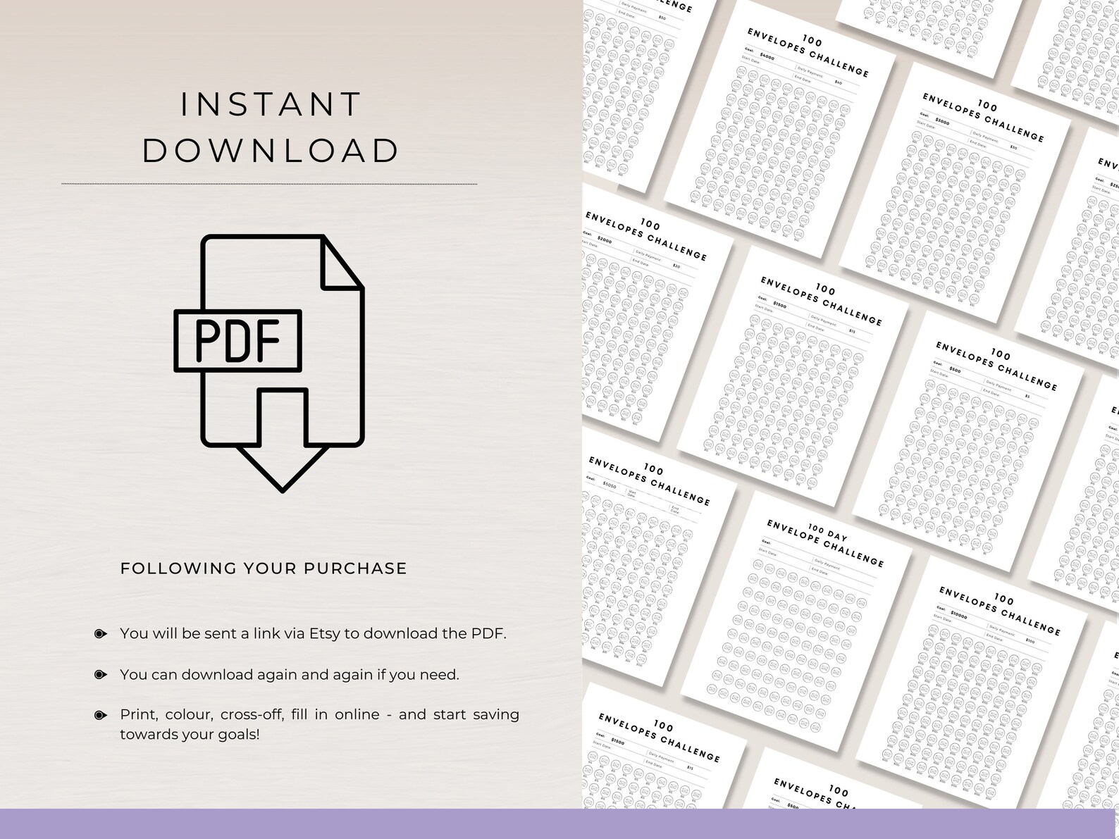 100 Day Envelope Challenge Printable, Saving Challenge, 10k in 100 Days ...