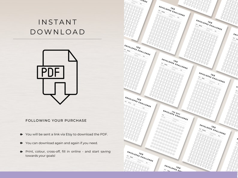 100 Day Envelope Challenge Printable, Saving Challenge, 10k in 100 Days, 5k in 100 Days, 100 ...